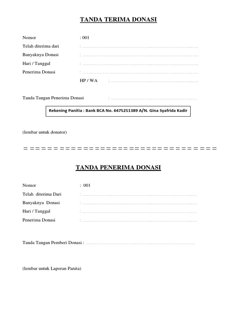 Tanda Terima Donasi | PDF