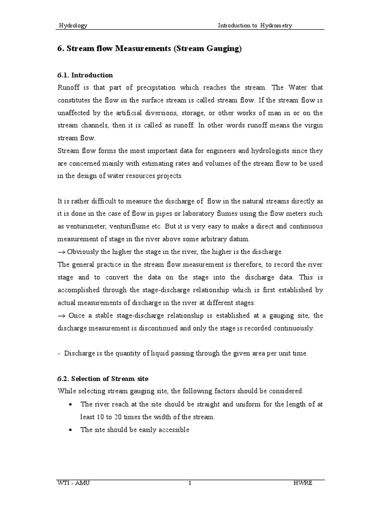 Chapter 10 Stream Flow Measurement | PDF | Discharge (Hydrology) | River