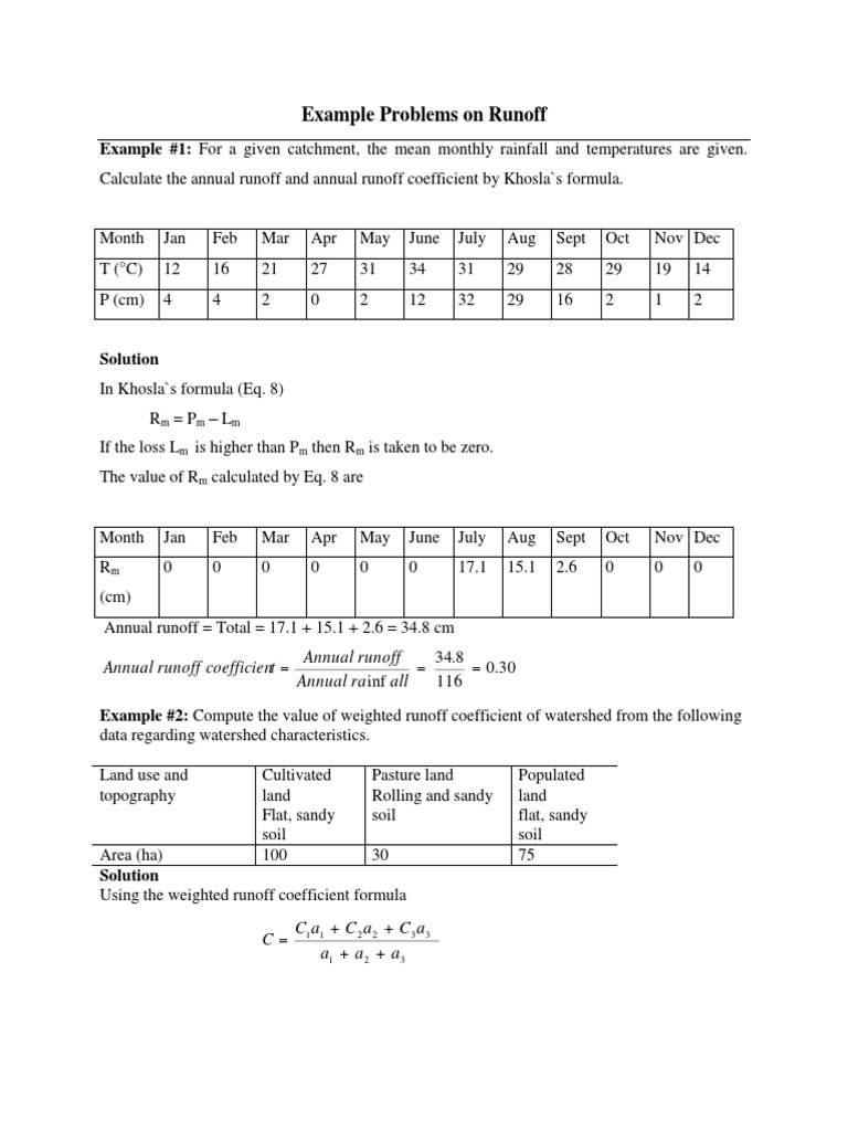 Example Problems On Runoff | PDF | Drainage Basin | Surface Runoff