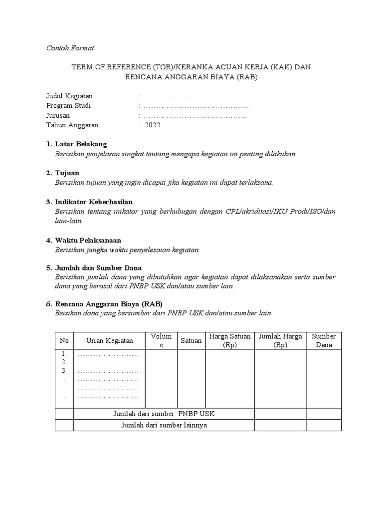 Contoh Format TOR Dan RAB | PDF
