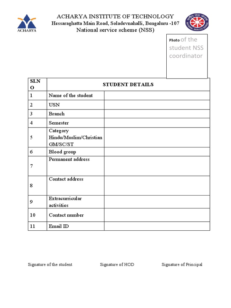 NSS Registration FORM Sanjay | PDF