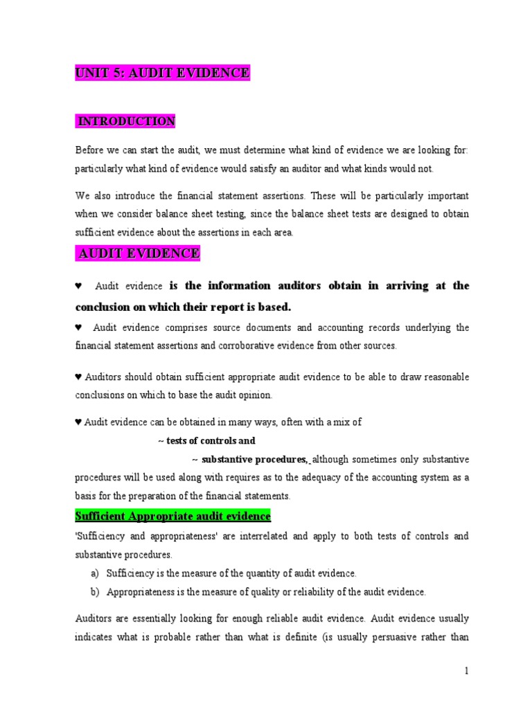 Unit 5: Audit Evidence | PDF | Audit | Internal Control