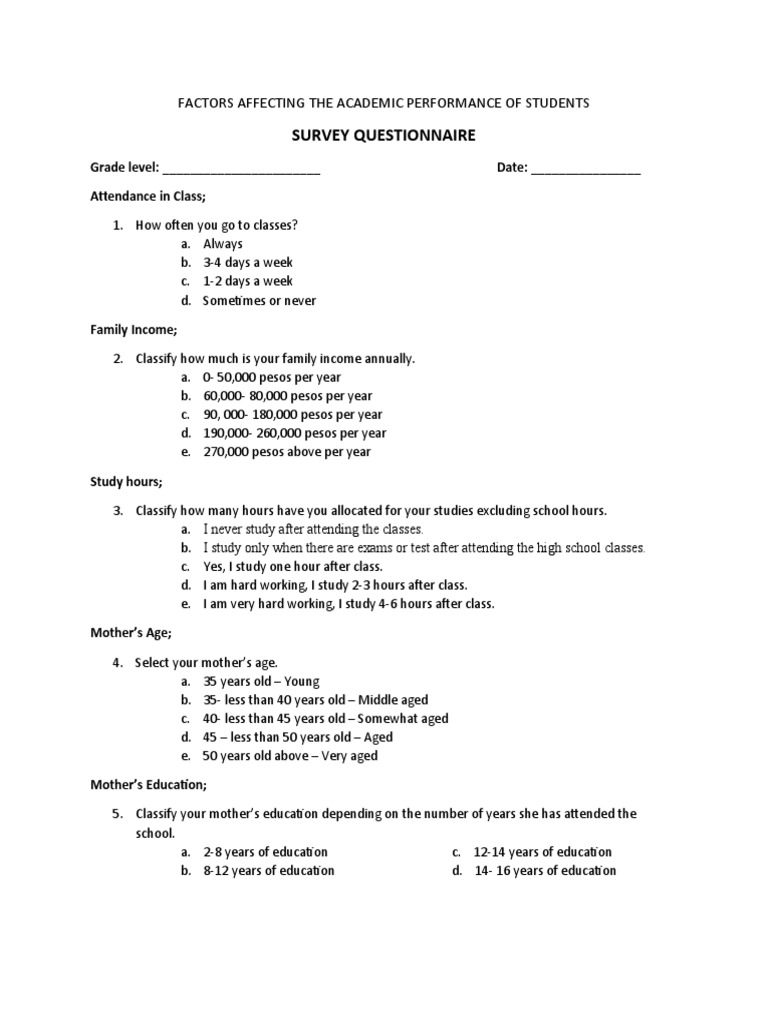 Academic Performance Factors Survey | PDF