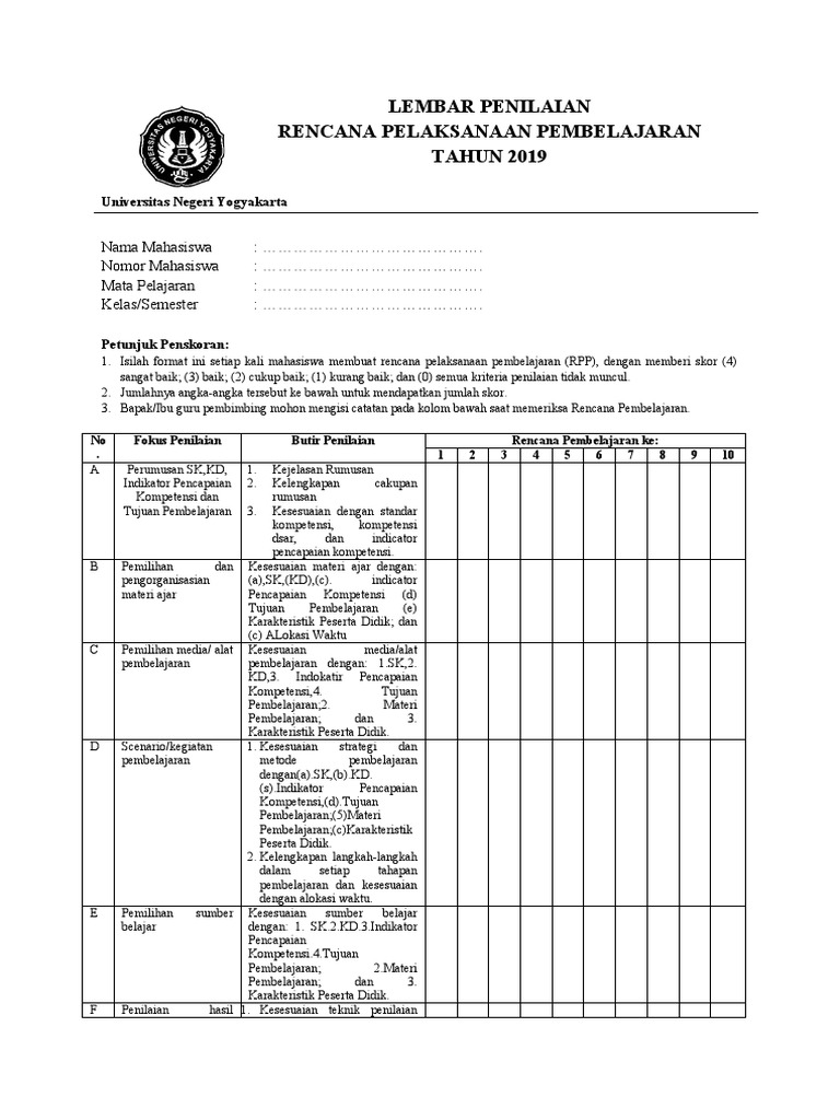 Lembar Penilaian RPP | PDF