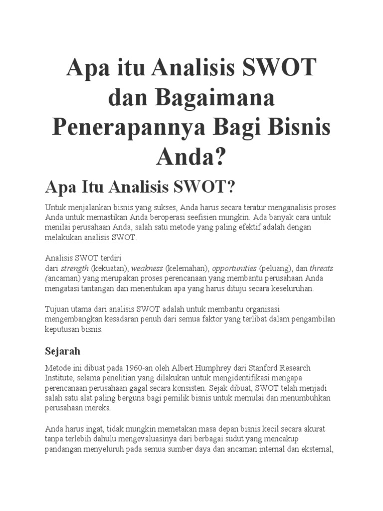 Analisis SWOT: Panduan Lengkap untuk Bisnis | PDF | Karier ...
