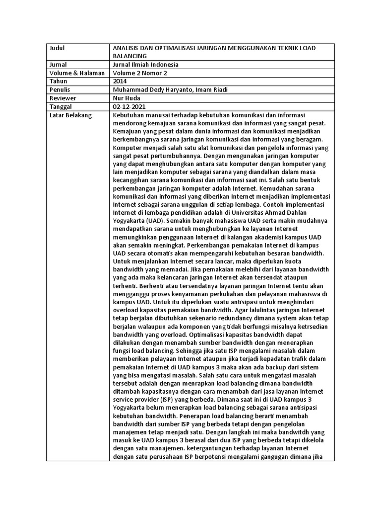 Analisis Dan Optimalisasi Jaringan Menggunakan Teknik Load Balancing | PDF | Teknologi & Rekayasa