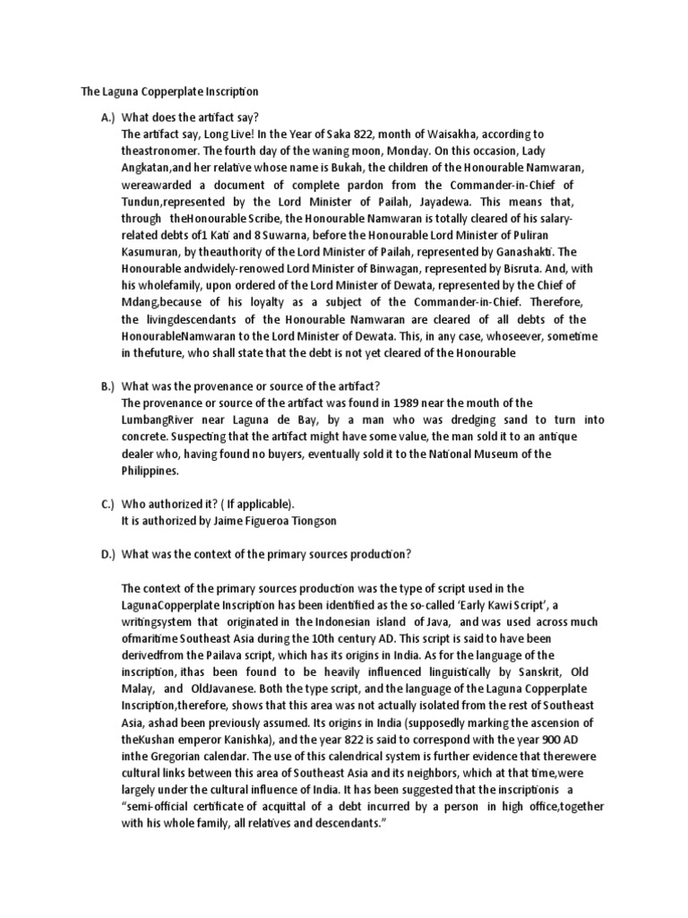 Laguna Copperplate Inscription Overview | PDF | Philippines