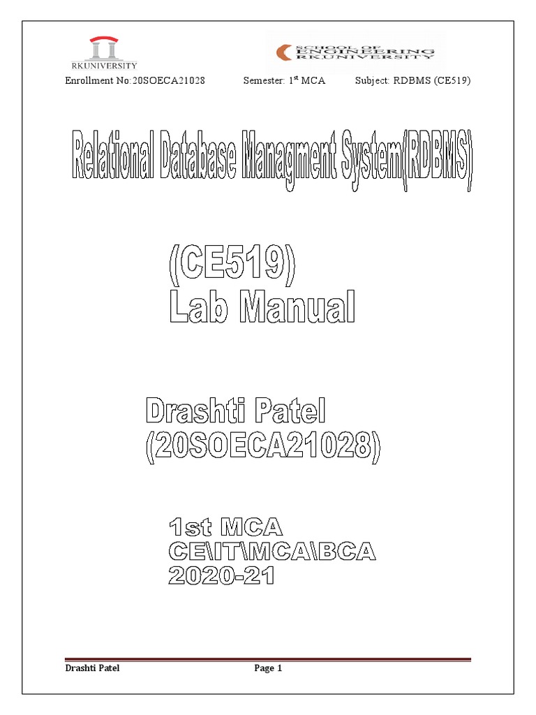 RDBMS LAB Manual | Download Free PDF | Relational Database | Pl/Sql
