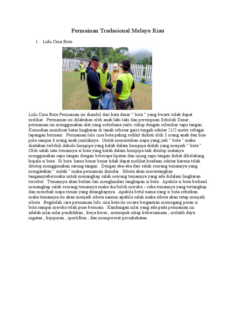 Permainan Tradisional Riau: Lulu Cina Buta | PDF | Griya & Taman