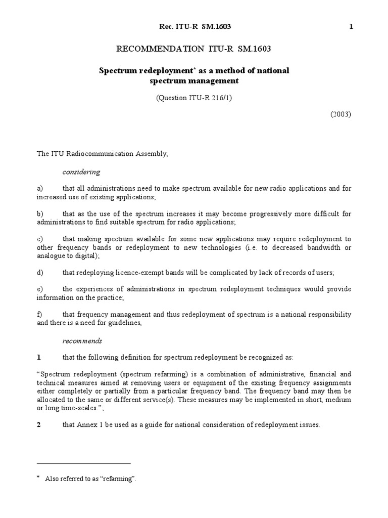 ITU R-REC-SM1603-0-200302-Spectrum - Refarming - 210721 - 135110 | PDF ...
