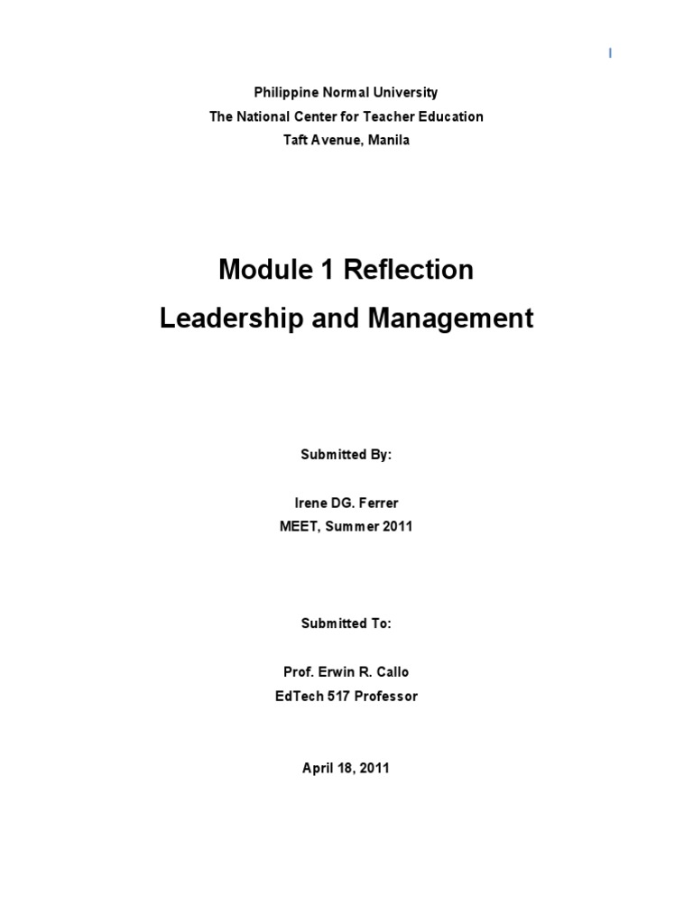 Module 1 Reflection Leadership and Management | PDF | Teachers | Leadership