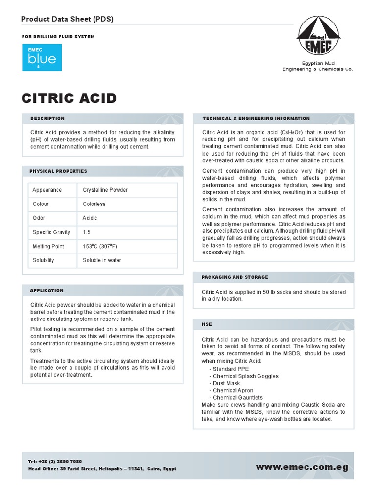 Citric Acid Product Data Sheet Pds Descargar Gratis Pdf Cement Sodium Hydroxide