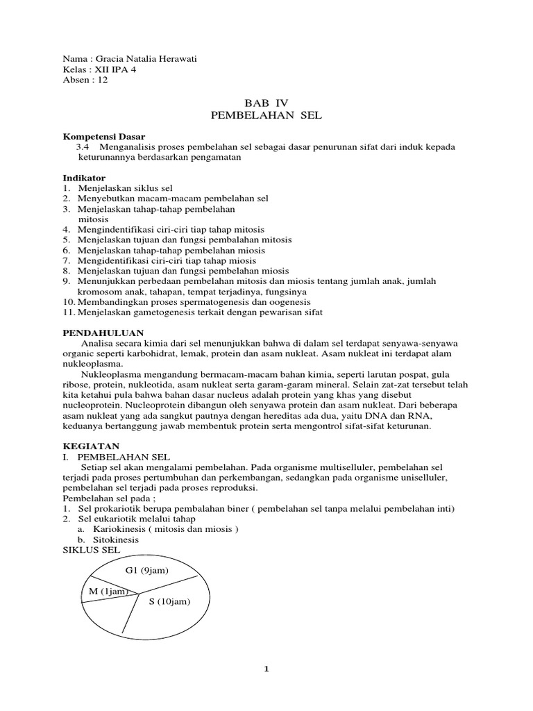 LKS 3 Pembelahan Sel - Gracia Natalia Herawati - XII IPA 4 - 12 | PDF
