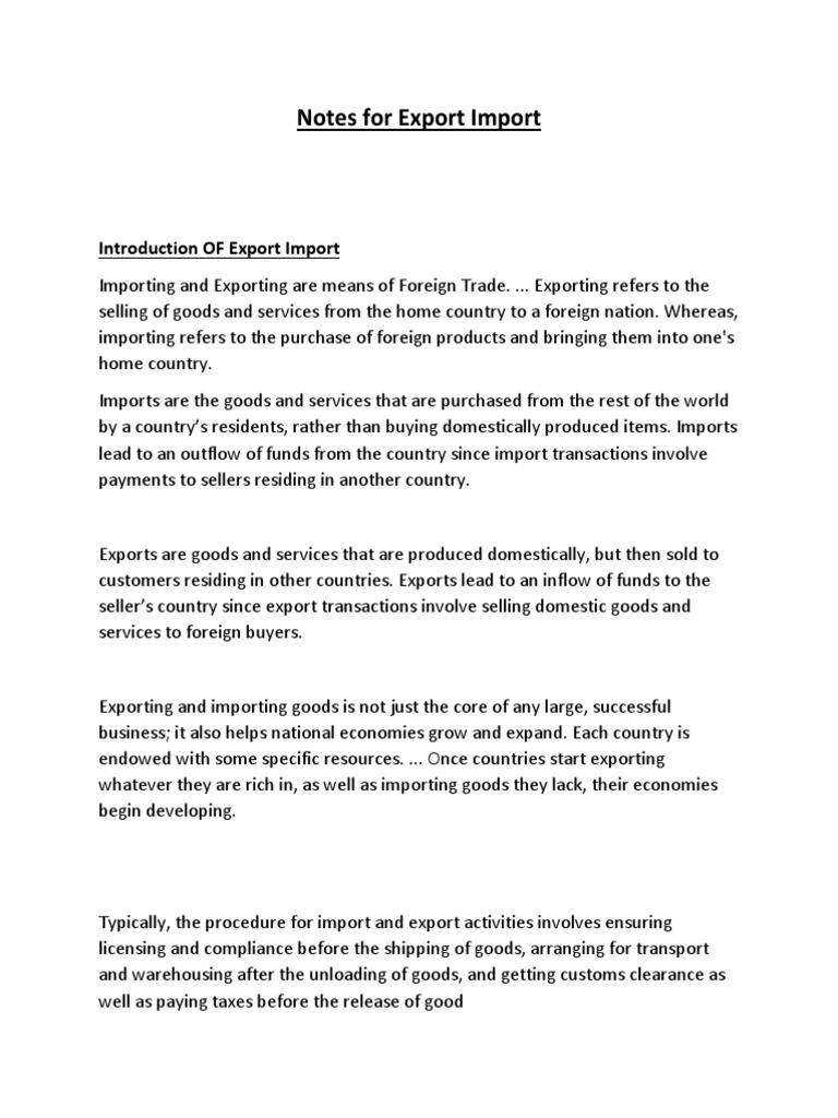 Notes For Export Import | PDF | Non Tariff Barriers To Trade | World ...