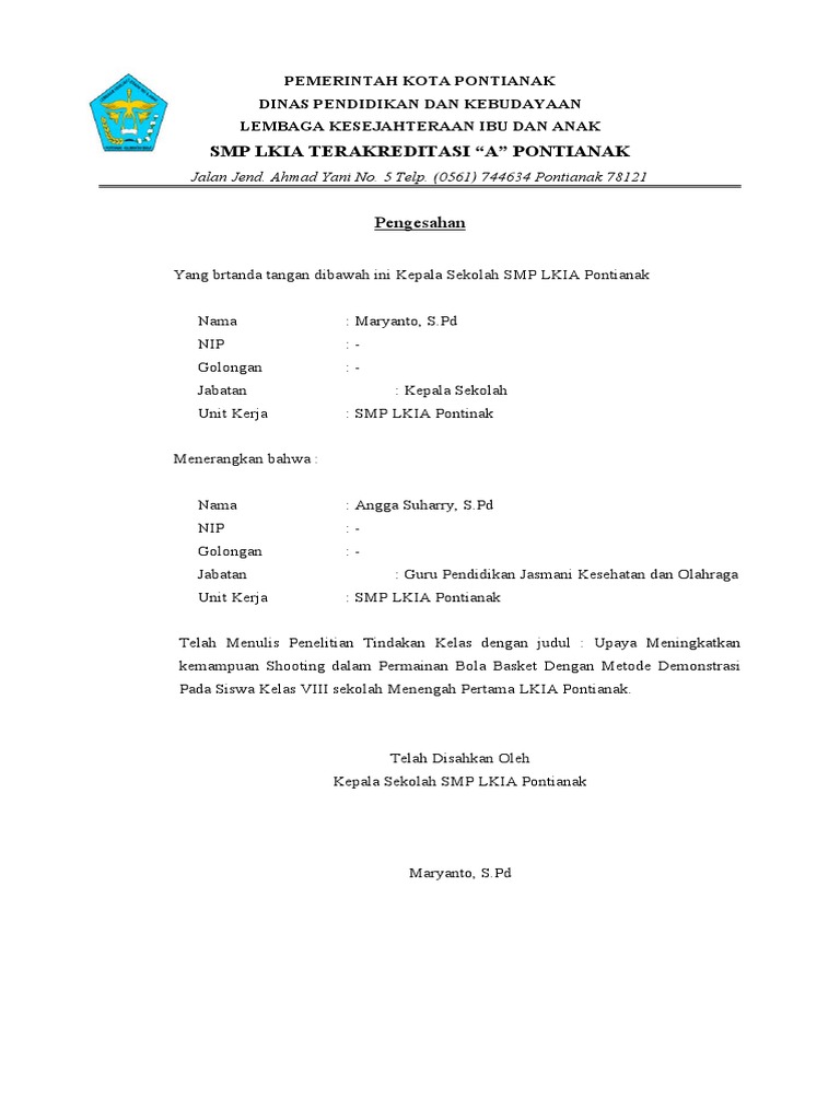 Pengesahan PTK Kepsek | PDF