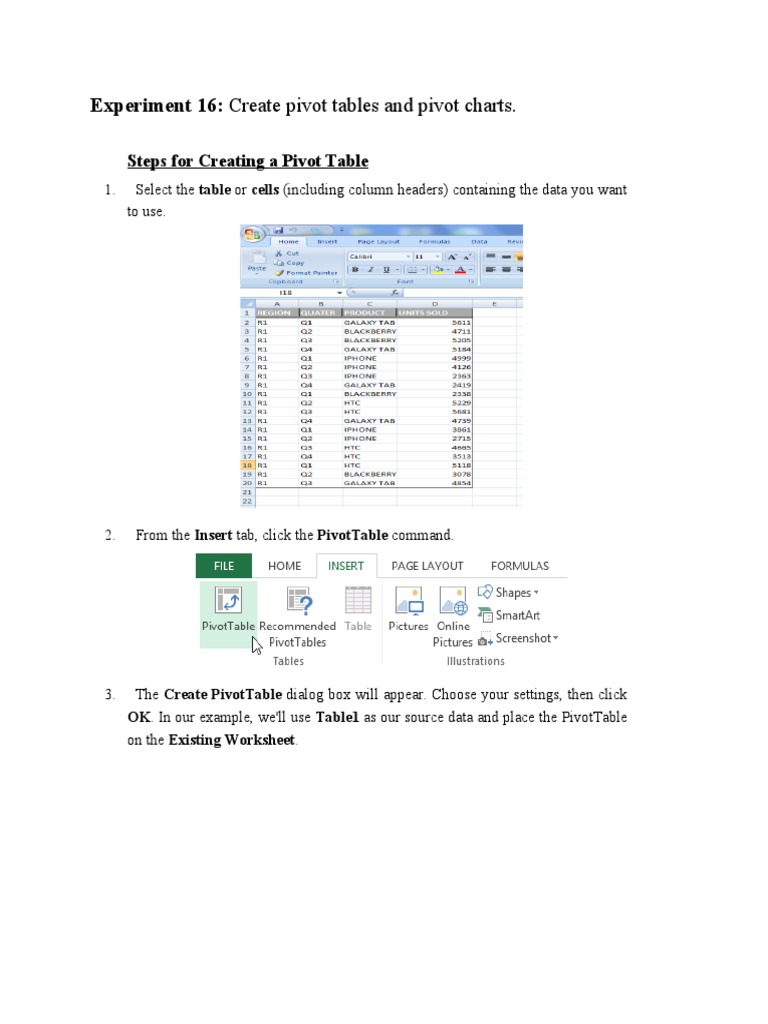 Experiment 16: Create Pivot Tables and Pivot Charts.: Steps For ...