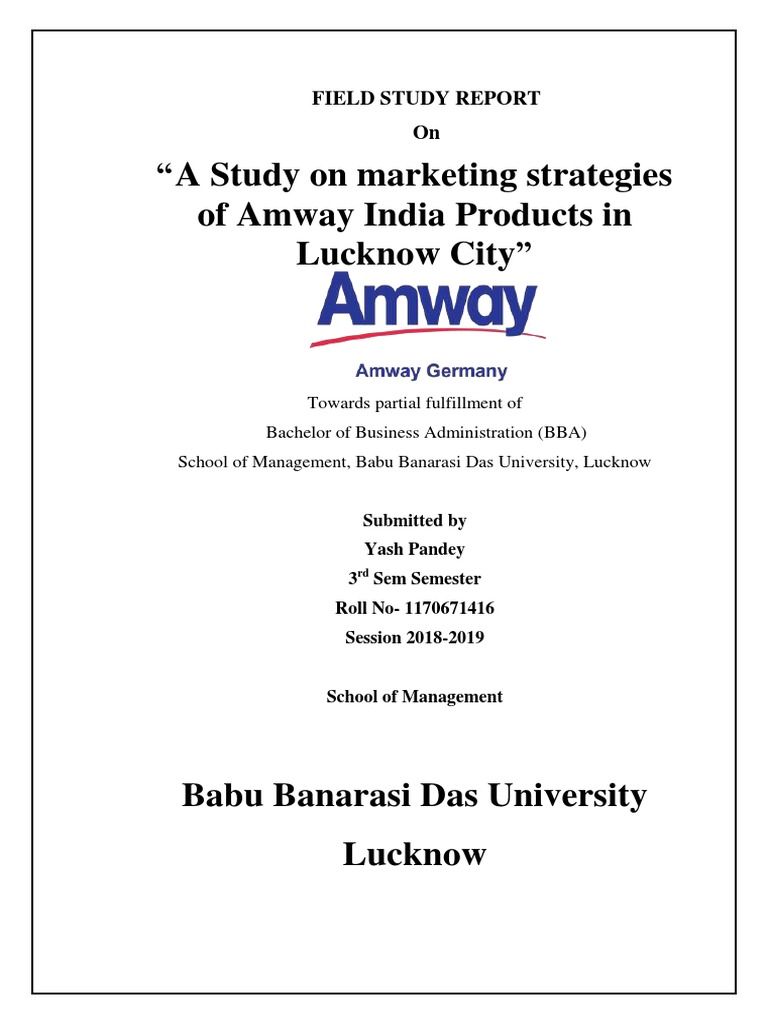 A Study On Marketing Strategies of Amway India Products in Lucknow City | PDF | Survey ...