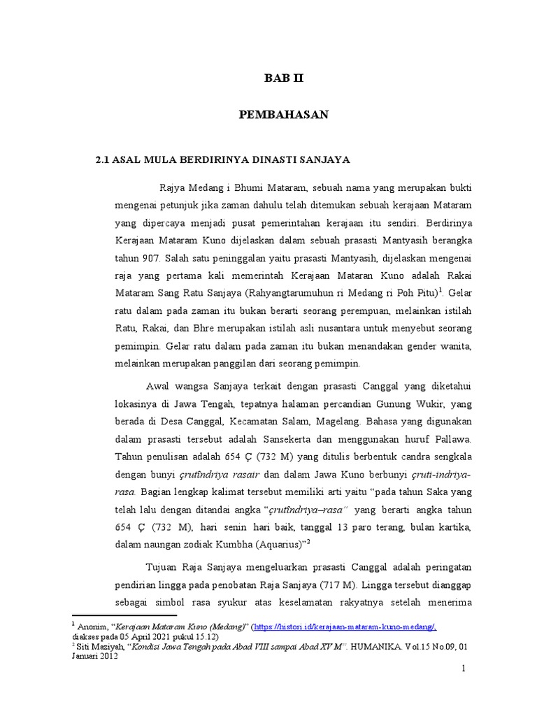 Asal Usul Raja Sanjaya Mataram Kuno | PDF