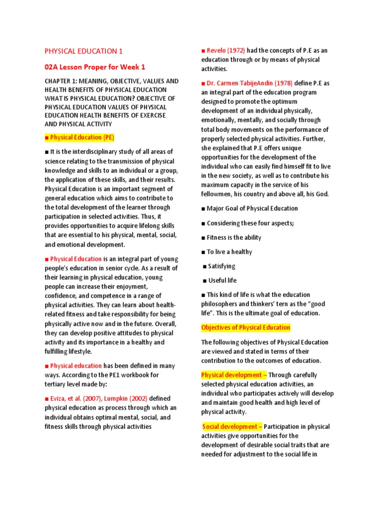 02A Lesson Proper For Week 1: Physical Education 1 | PDF | Anatomical ...
