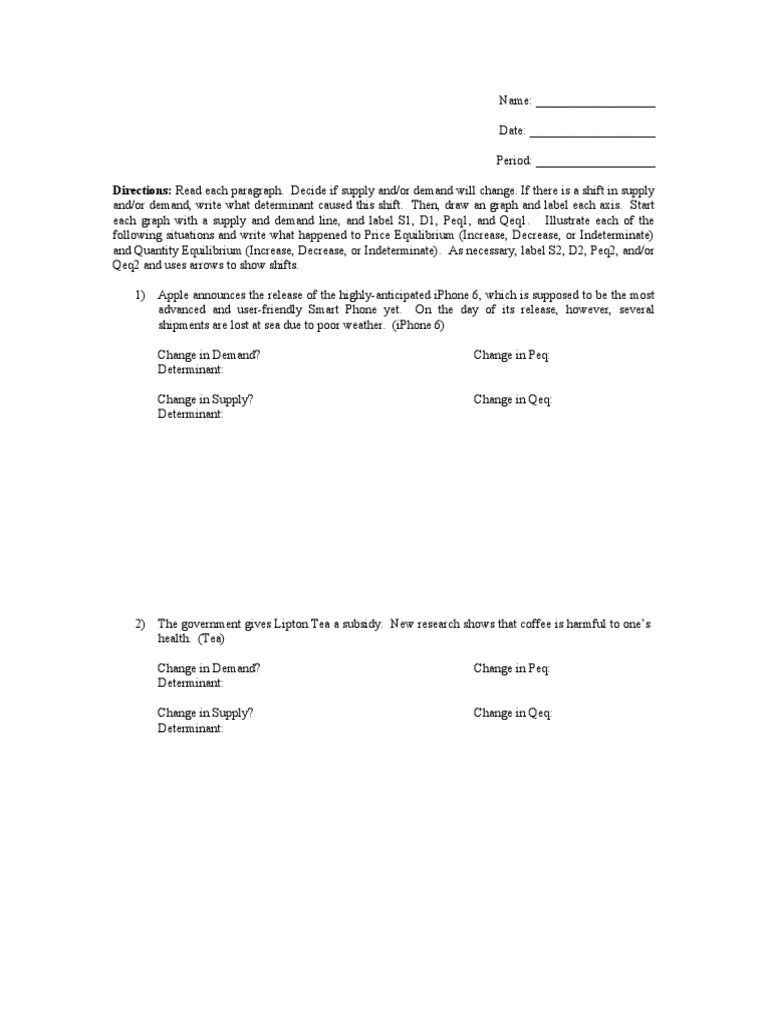 Equilibrium Worksheet 2-23v0ant | PDF | Demand | Economics