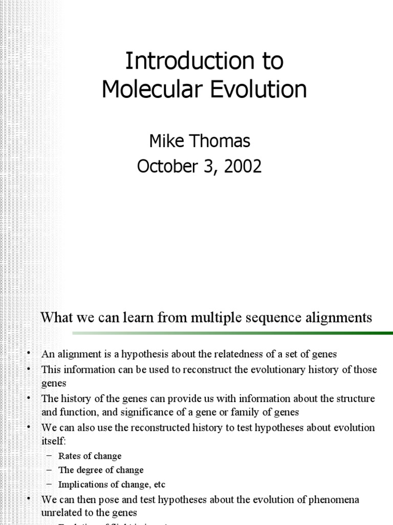 Introduction To Molecular Evolution: Mike Thomas October 3, 2002 | PDF ...