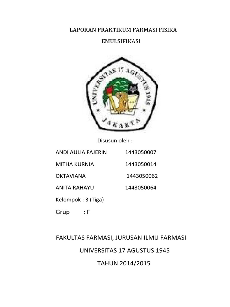 LAPORAN PRAKTIKUM FARMASI FISIKA Emulsifikasi | PDF