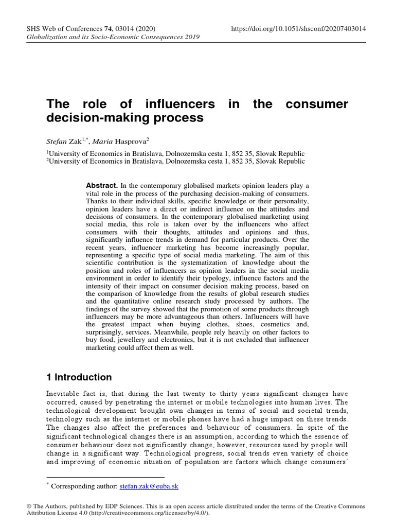 The Role of Influencers in The Consumer Decision-Making Process | PDF ...