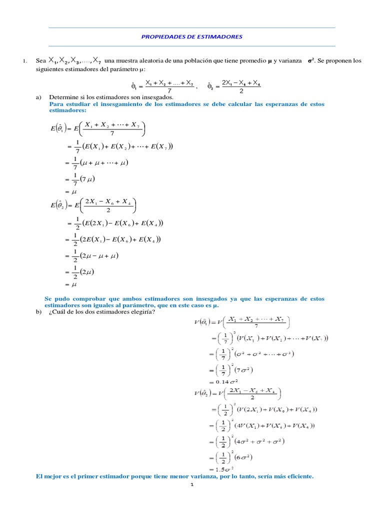 Ejercicios Desarrollados - Estimación Puntual | PDF | Estimador | Diferencia