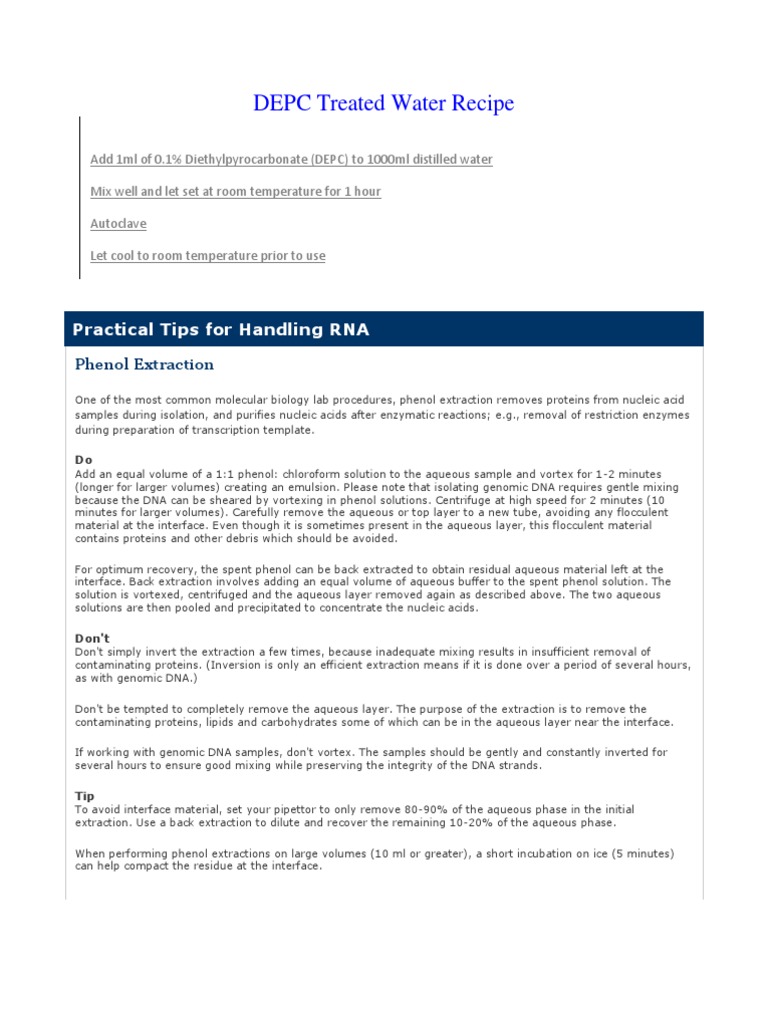 DEPC Treated Water Recipe | Biochemistry | Chemistry