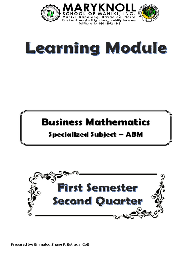 Business Mathematics: Specialized Subject - ABM | PDF | Salary | Employment