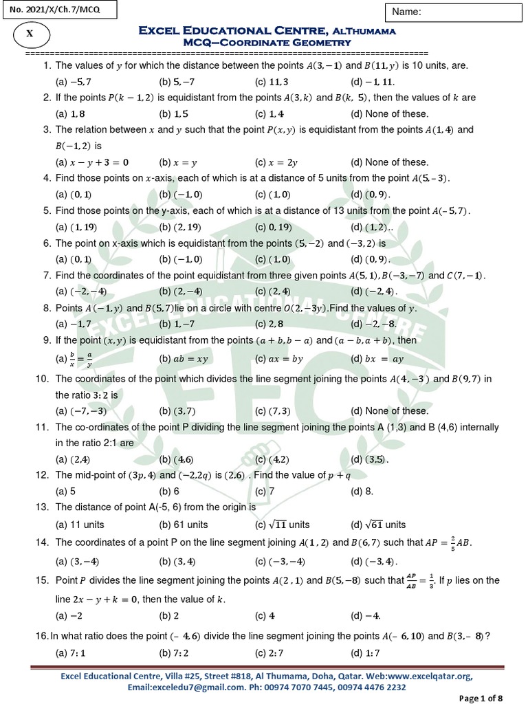 Coordinate Geometry MCQ | PDF | Plate Tectonics | Elementary Mathematics