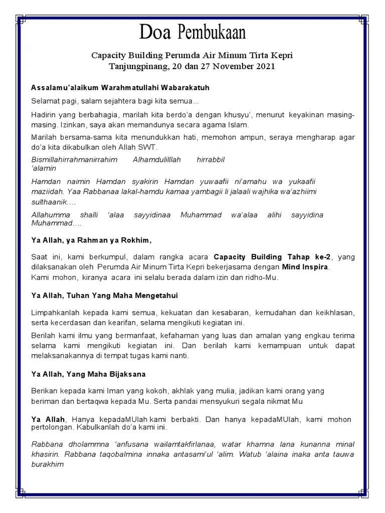 Doa Pembukaan Dan Penutupan Diklat | PDF