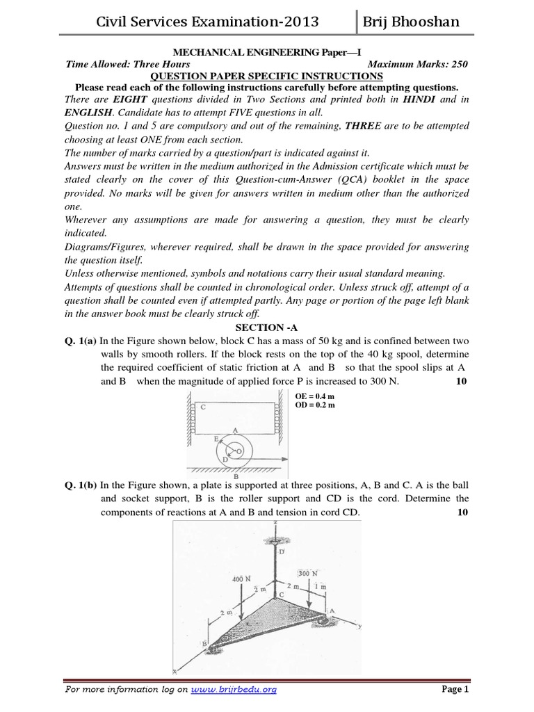 Civil Services Examination 2013 Mechanical Engineering Paper 1 | PDF | Steam | Enthalpy