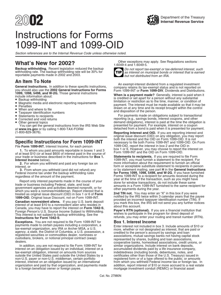 US Internal Revenue Service: I1099int - 2002 | PDF | Withholding Tax ...