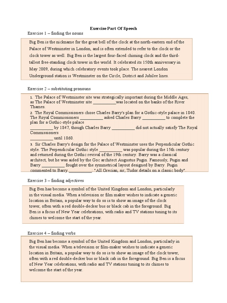 Exercise Part of Speech | PDF | Palace Of Westminster | Linguistics