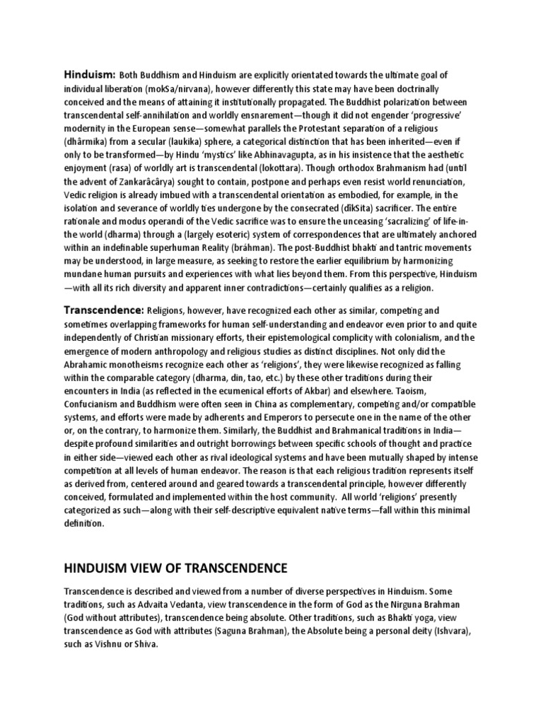 Hinduism:: Hinduism View of Transcendence | PDF | Transcendence ...
