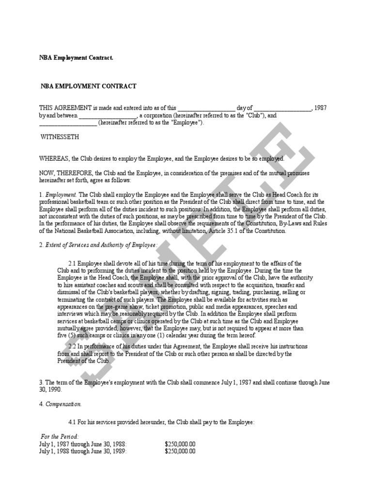 NBA Employment Contract | PDF | Employment | Arbitration
