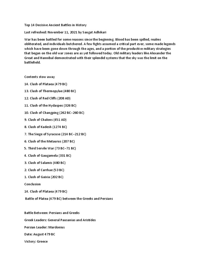 Top 14 Decisive Ancient Battles in History | PDF | Roman Republic | 1st ...
