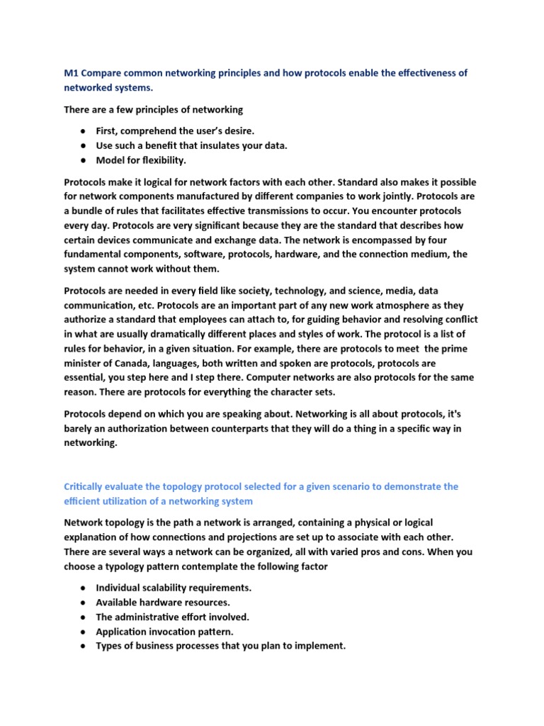 M1 Compare Common Networking Principles and How Protocols Enable The ...
