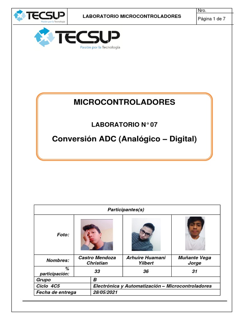 Lab 07 Conversión ADC | PDF | Conversor analógico a digital | Señal analoga