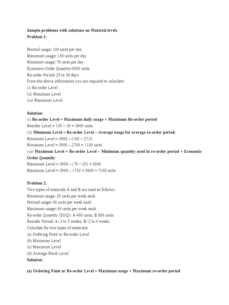 Material Levels Calculations and Inventory Systems | PDF | Inventory ...