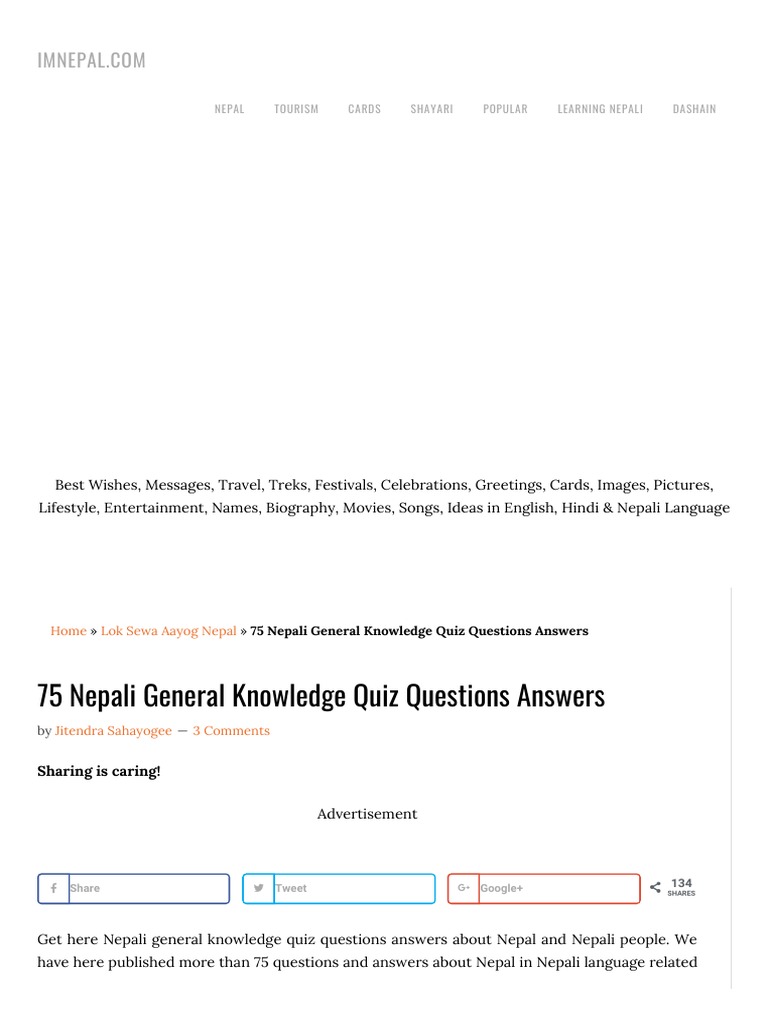 75 Nepali General Knowledge Quiz Questions Answers | PDF | Nepal ...