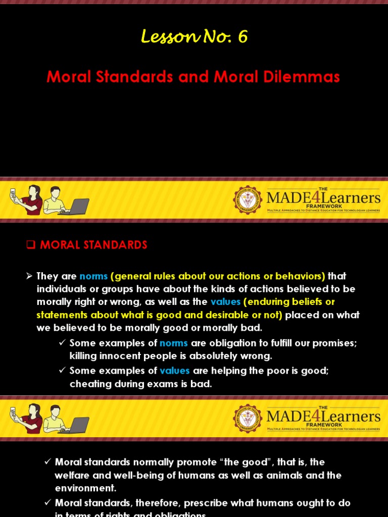 Lesson No. 6: Moral Standards and Moral Dilemmas | PDF | Morality ...