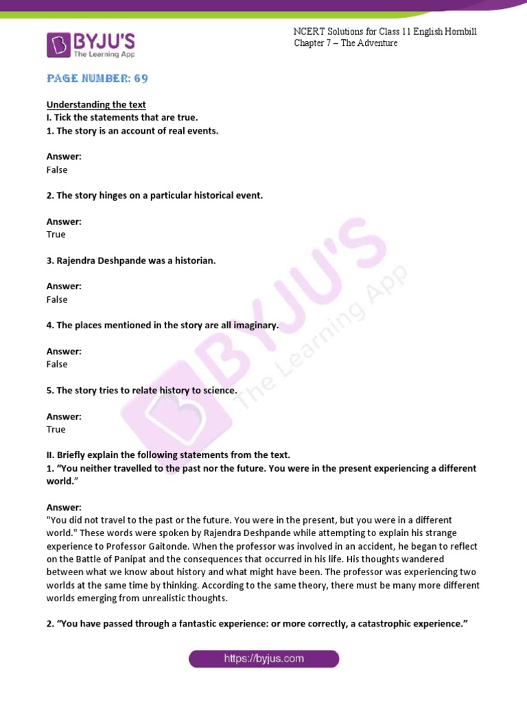 NCERT Solutions For Class 11 English Hornbill Chapter 7 The Adventure ...