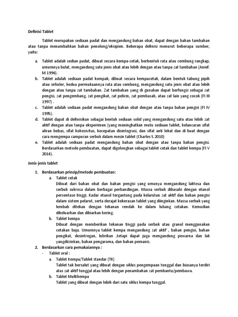Definisi Tablet Dan Jenis Tablet | PDF