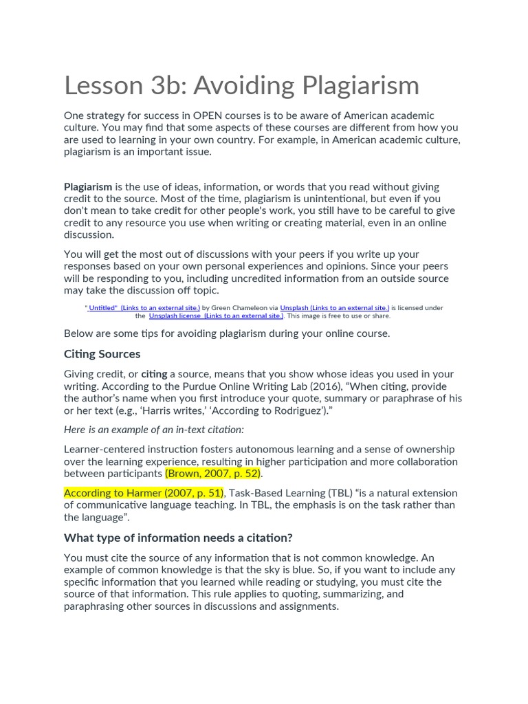 Avoiding Plagiarism in Online Courses | PDF