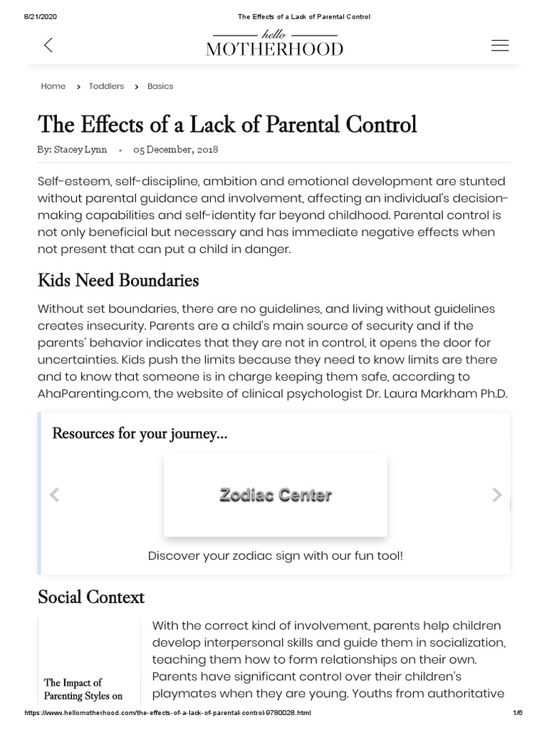The Effects of A Lack of Parental Control | PDF | Relationships | Parenting