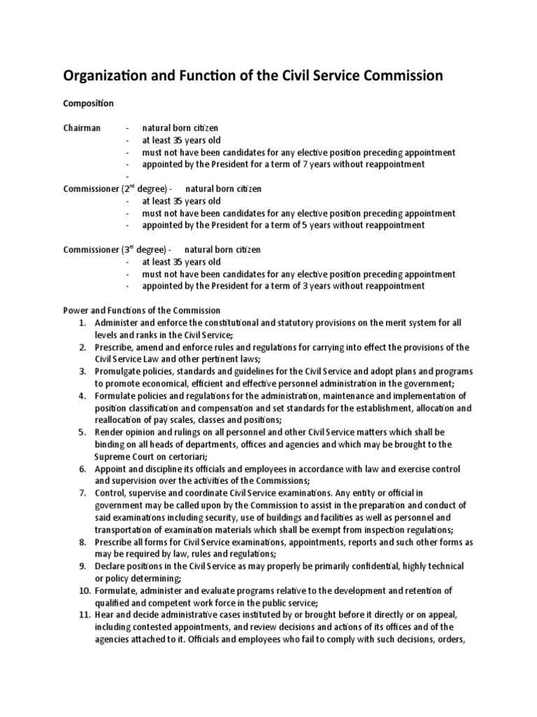Organization and Function of The Civil Service Commission | PDF | Civil ...
