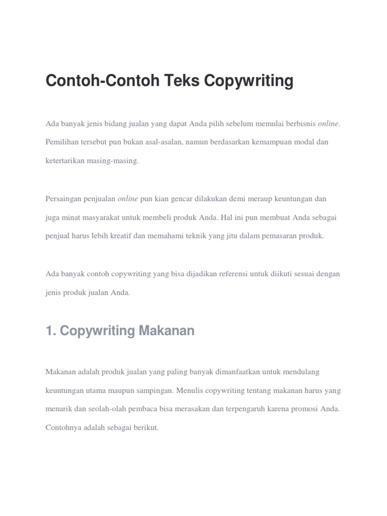 Contoh Copywriting untuk Berbagai Produk | PDF
