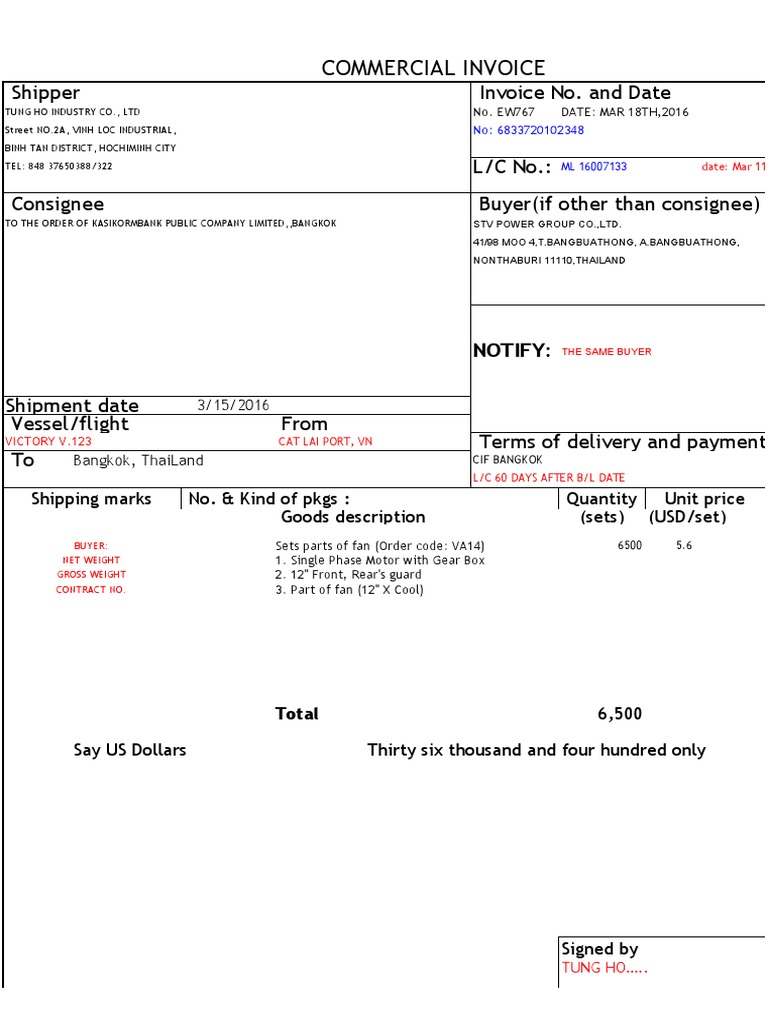 Commercial Invoice: Shipper Invoice No. and Date | PDF | Cargo | Insurance